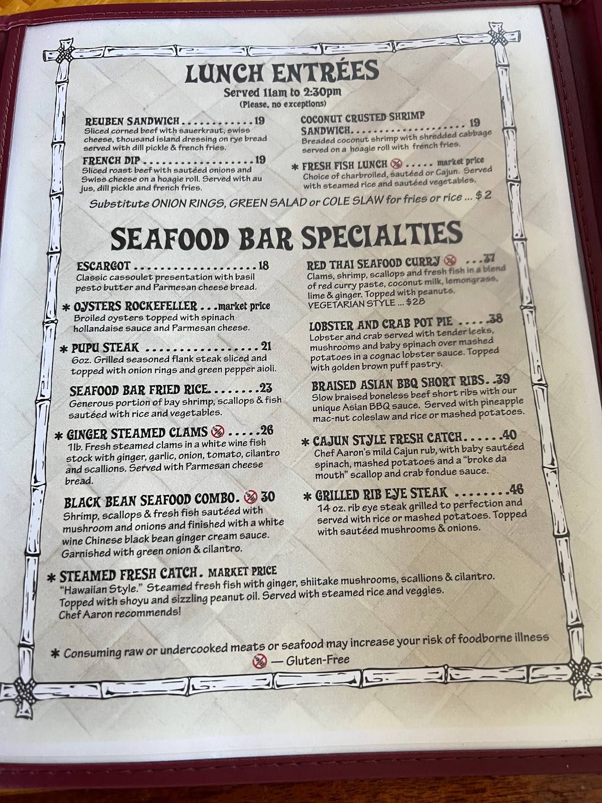 Menu at Seafood Bar and Grill, Kawaihae