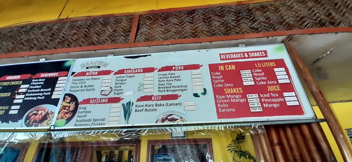 Menu at Seaview Restaurant, Mariveles
