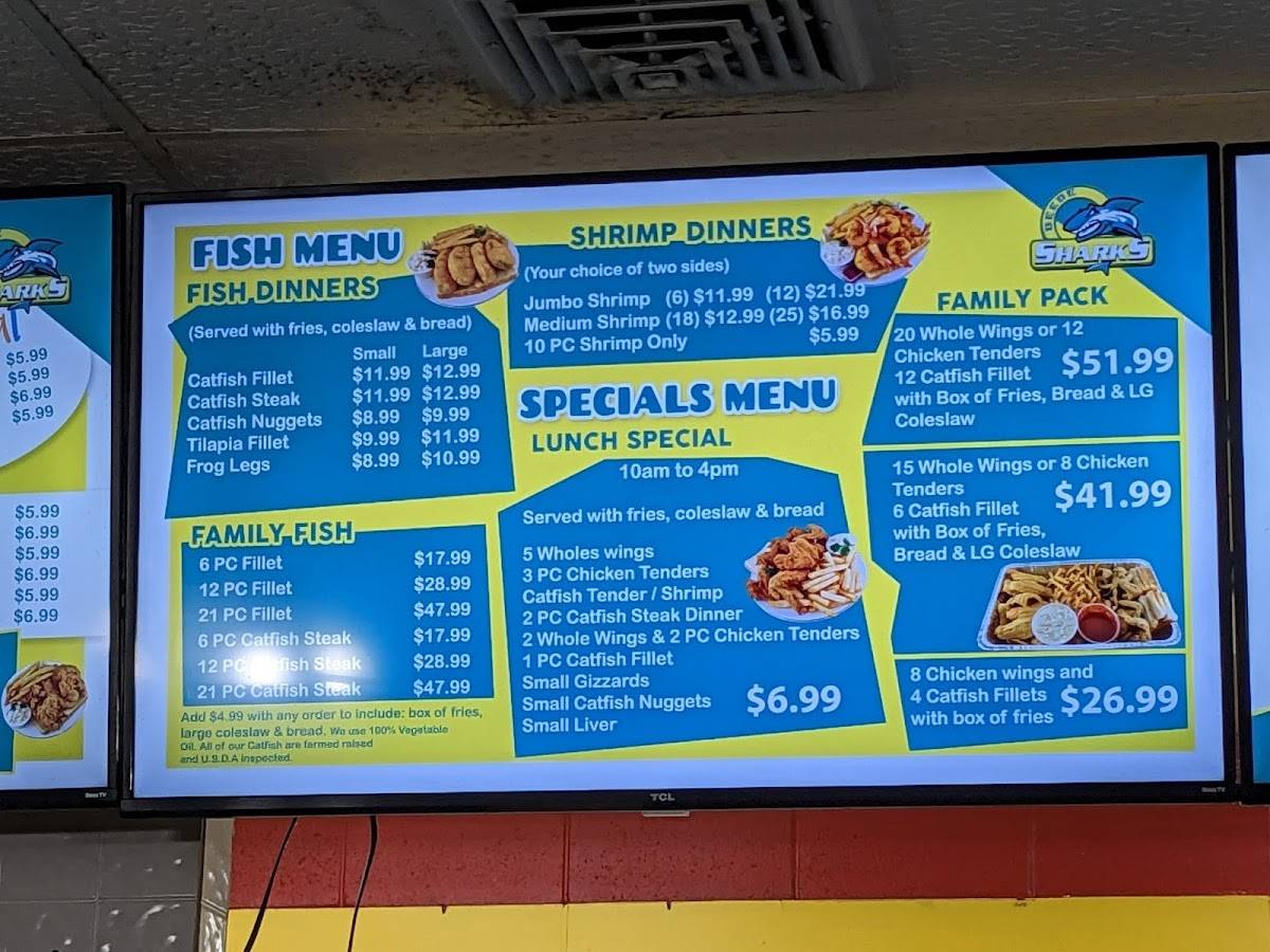 Menu at Sharks Fish & Chicken restaurant, Beebe