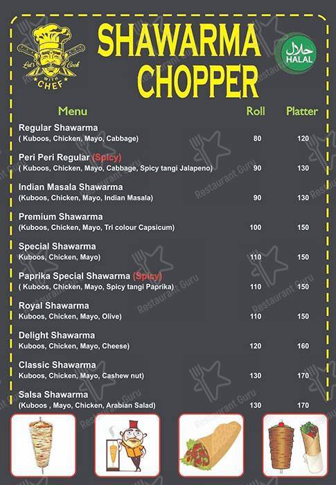 Menu at Shawarma Chopper, Chennai, 135