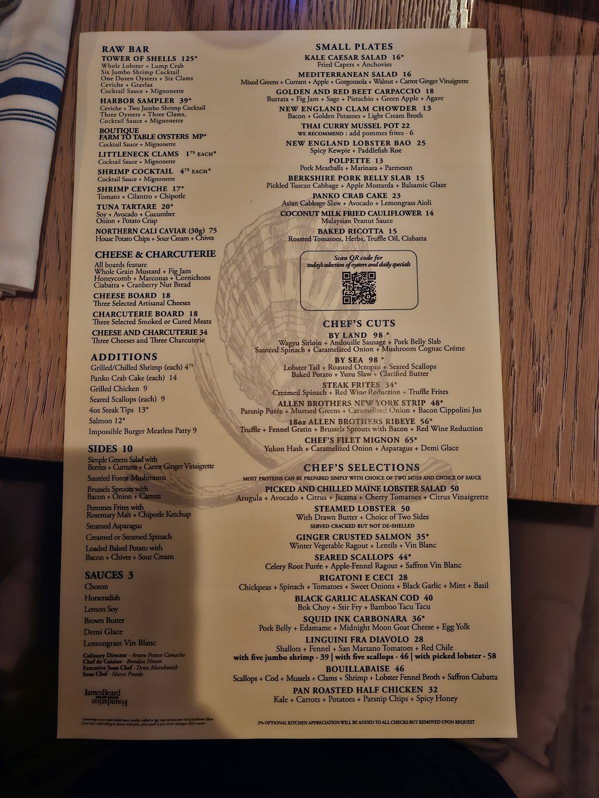 Menu at Shell & Bones Oyster Bar & Grill, New Haven