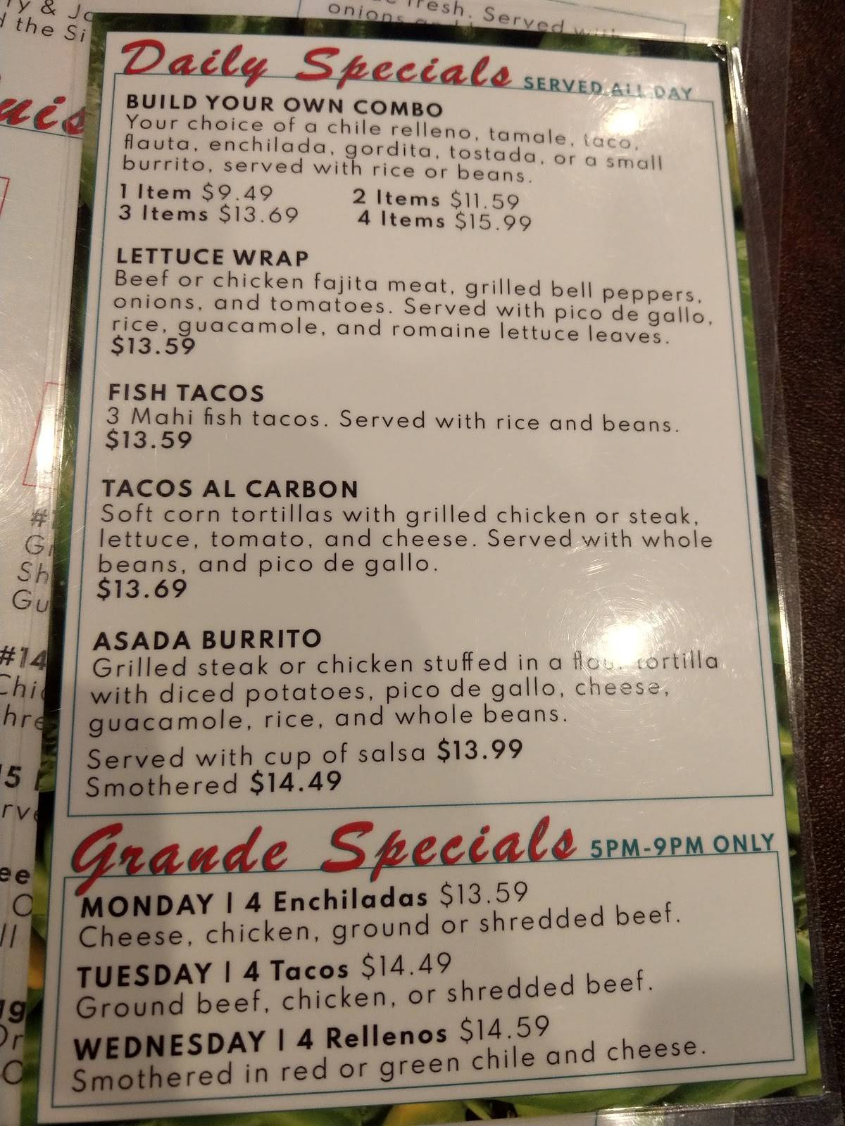 Menu at Si Señor Restaurant, Farmington