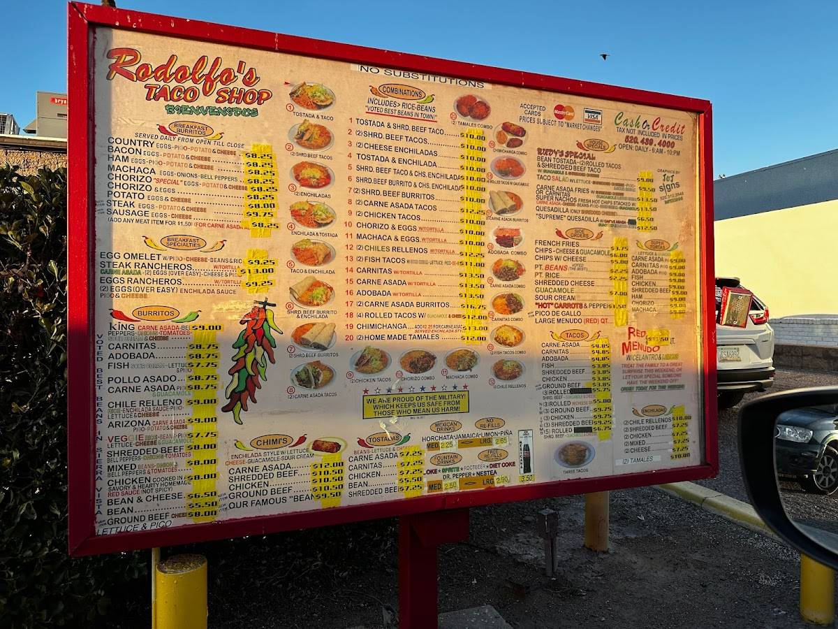 Menu at Rodolfo's Taco Shop restaurant, Sierra Vista