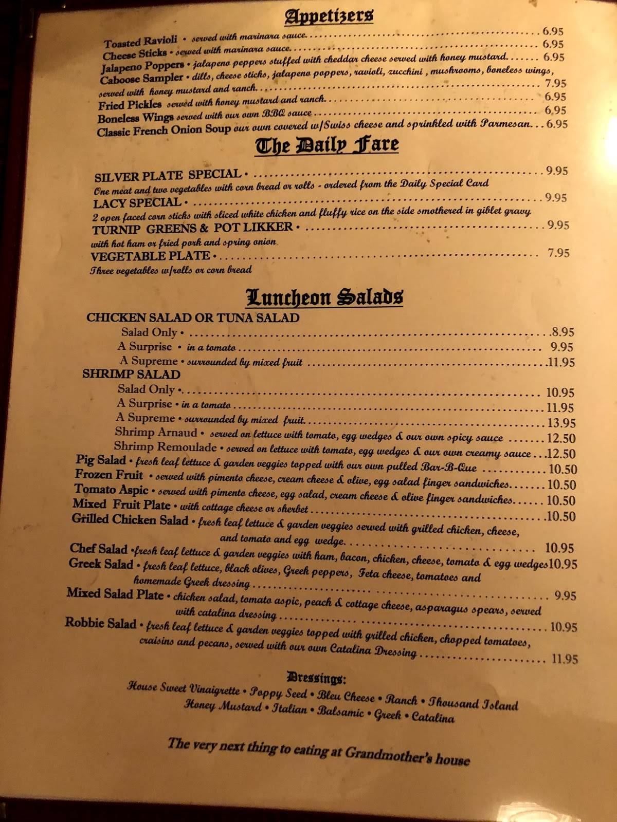 Menu at Silver Caboose Restaurant & Soda Fountain, Collierville