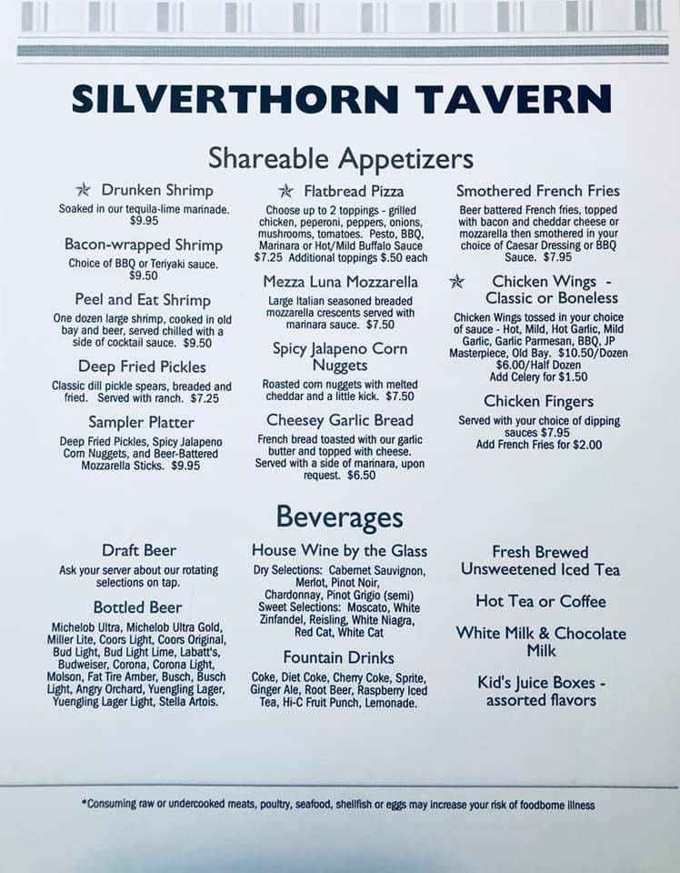 Menu at Silver Thorn Tavern pub & bar, Hughesville