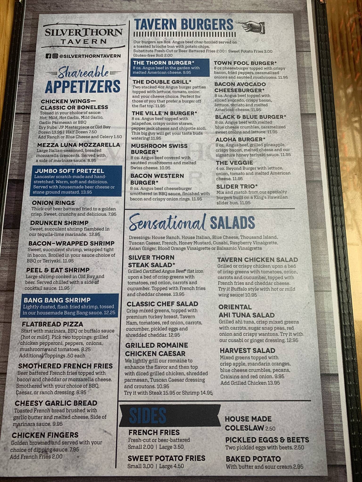 Menu at Silver Thorn Tavern pub & bar, Hughesville