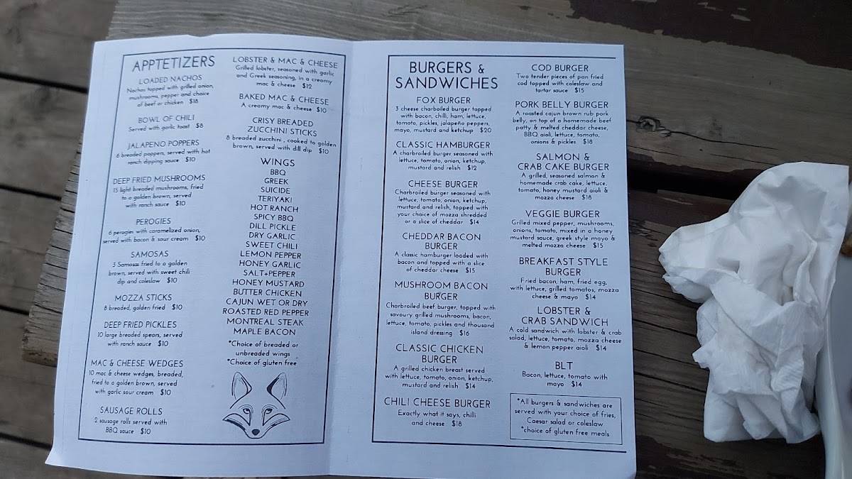 Menu at Silver Fox Pub, Sparwood