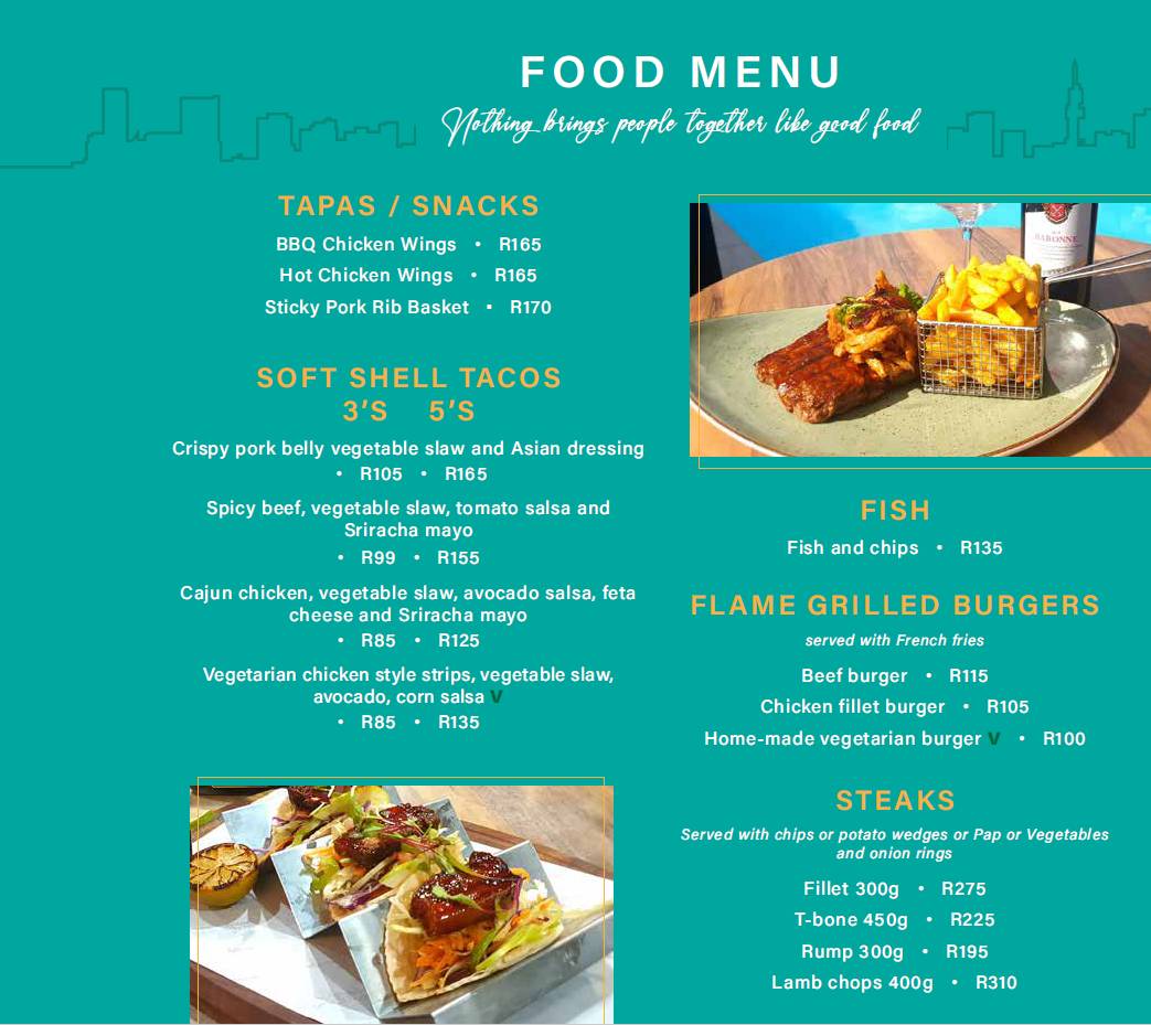 Menu at Skyline Rooftop Restaurant, Bar and Lounge, Pretoria
