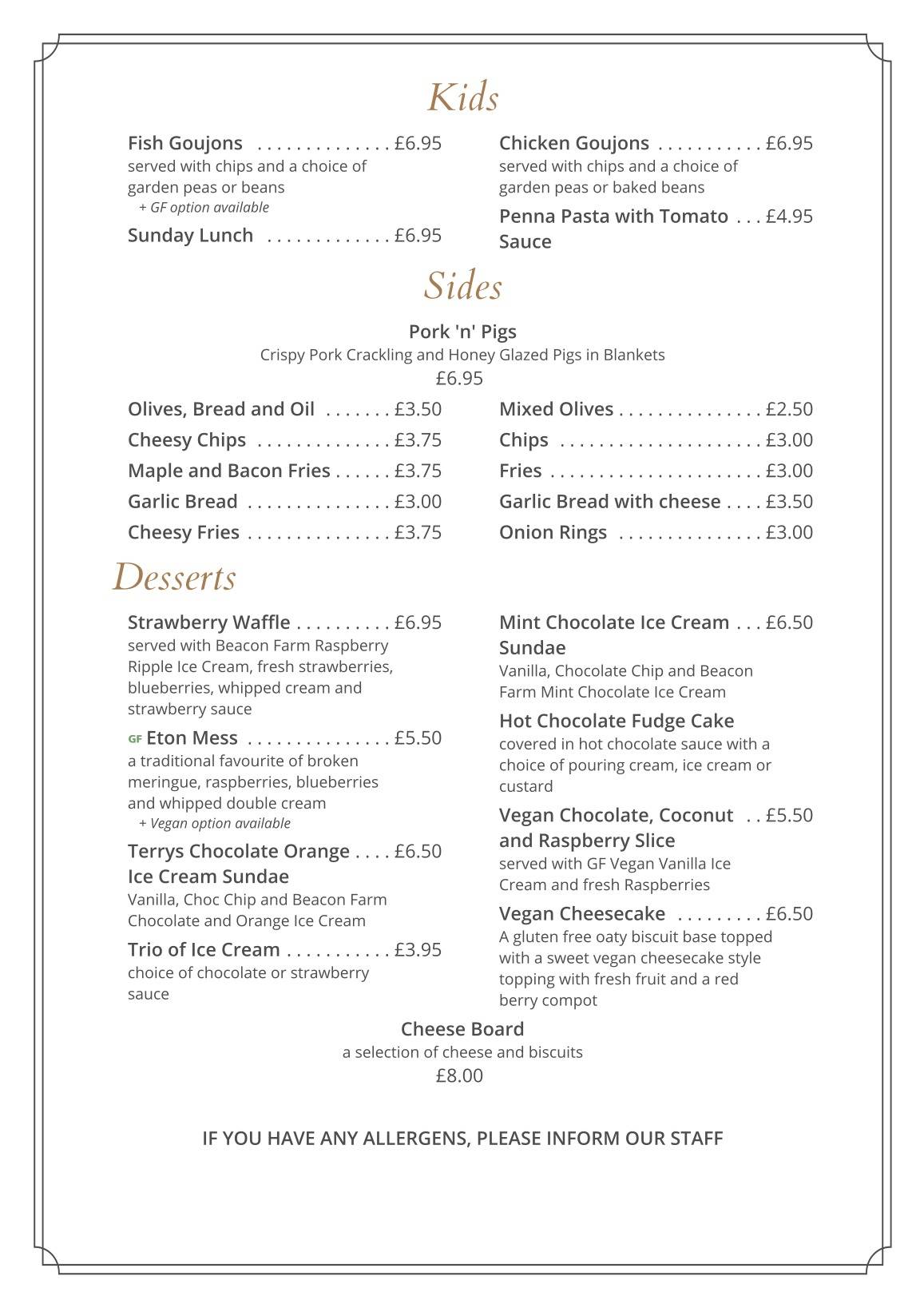 Menu at The Plough pub & bar, Whitby, 180 Coach Rd