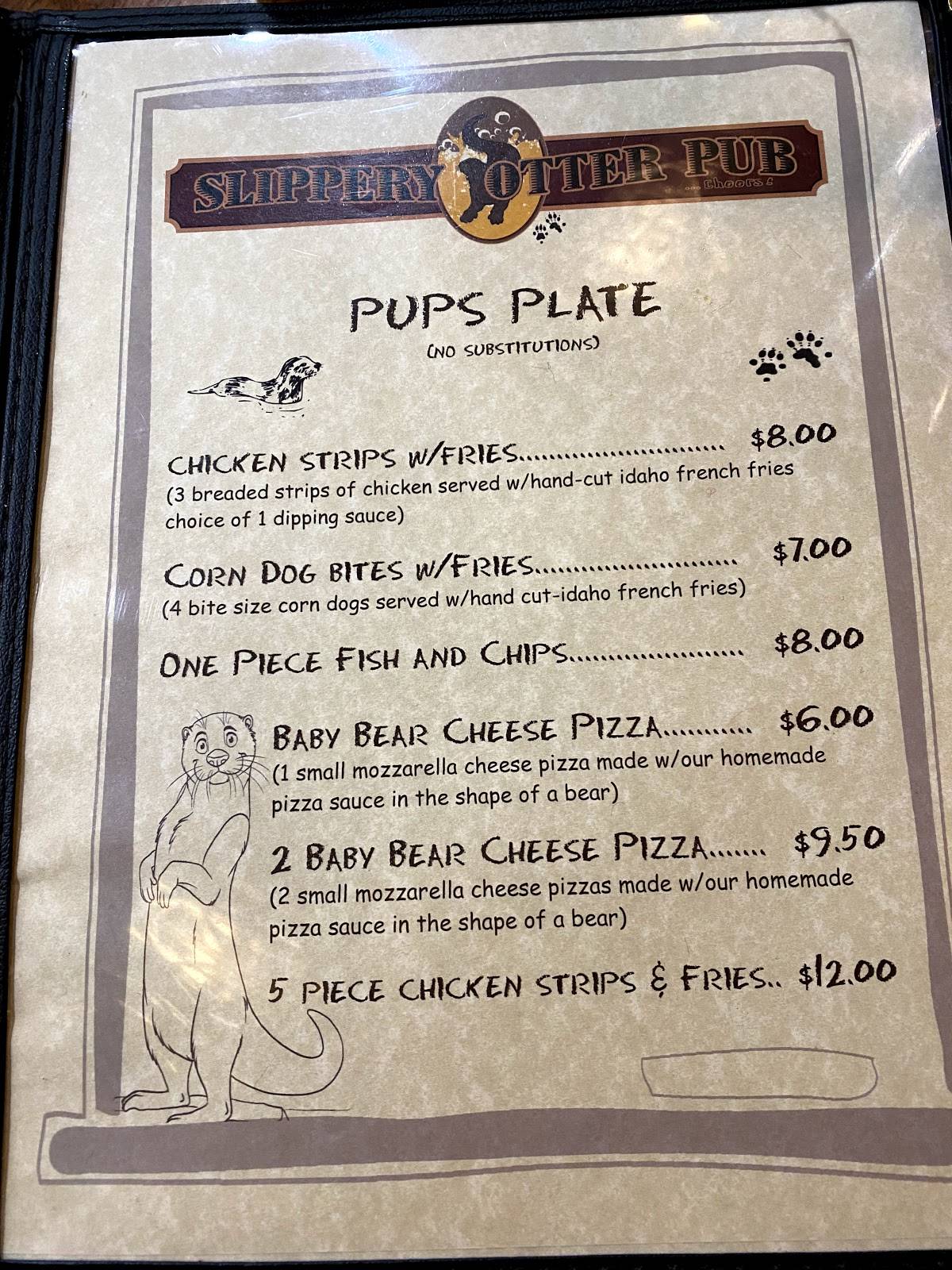 Menu at Slippery Otter Pub, West Yellowstone, 139 N Canyon St