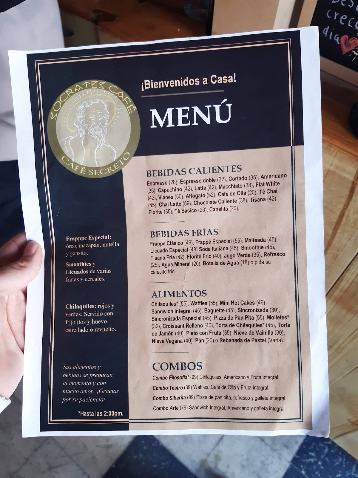 Menu at Sócrates Café, Aguascalientes