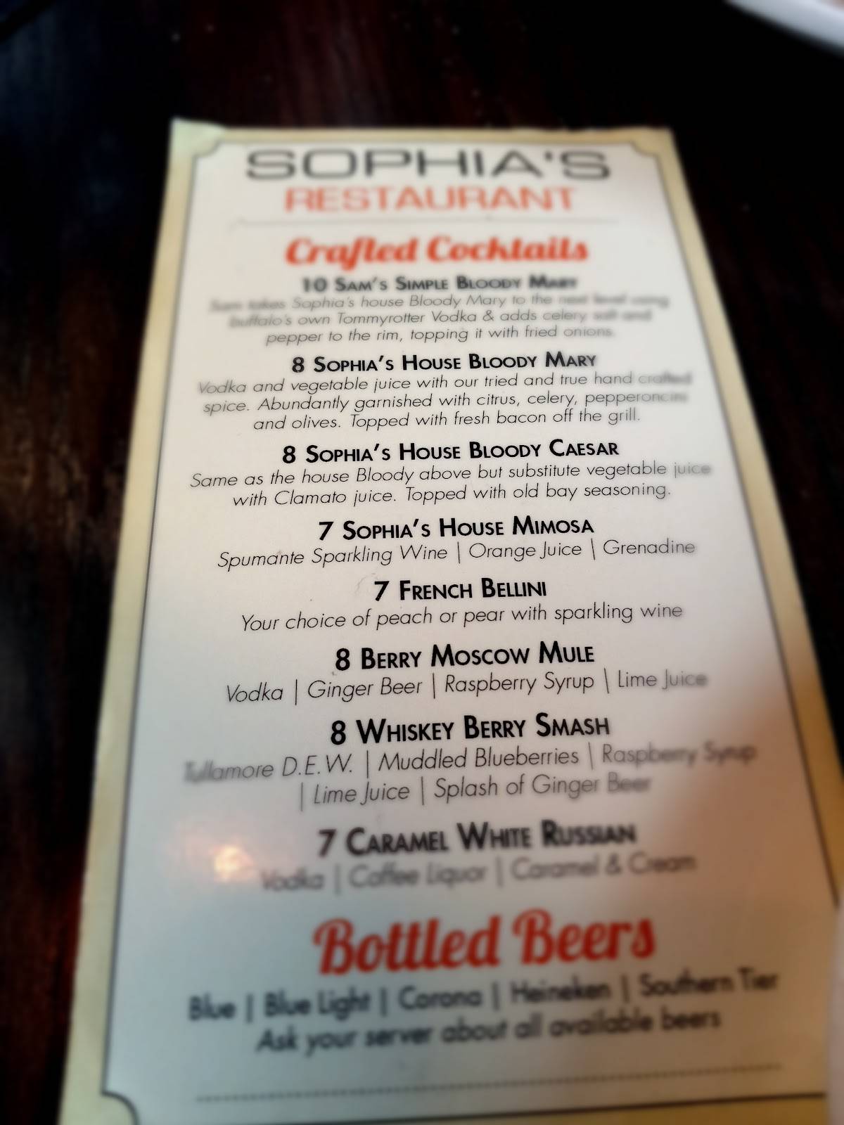 Menu at Sophia's Restaurant, Buffalo