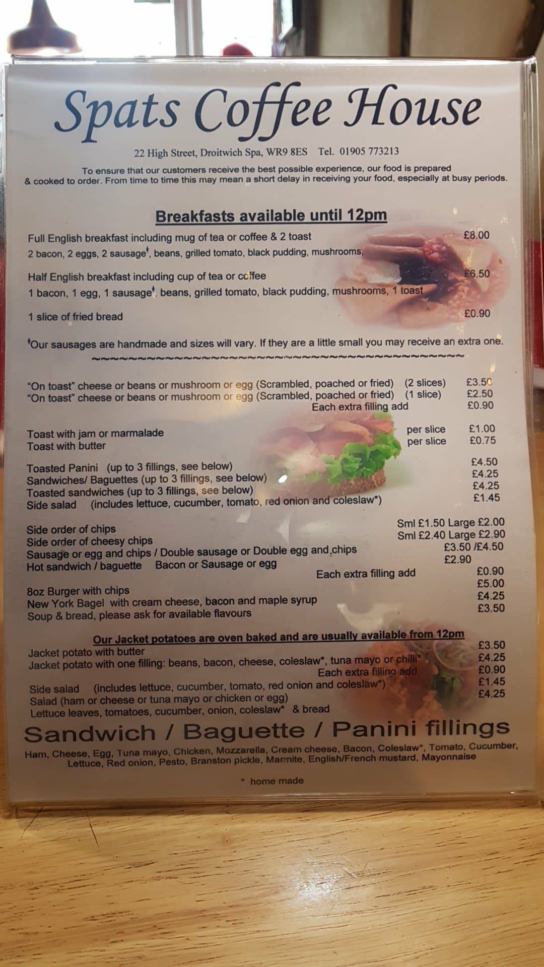 Menu at Spats Coffee House, Droitwich Spa