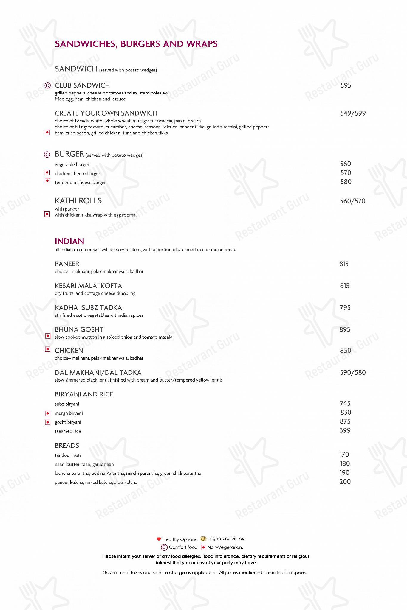 Menu at Spice Art, New Delhi, Crowne Plaza