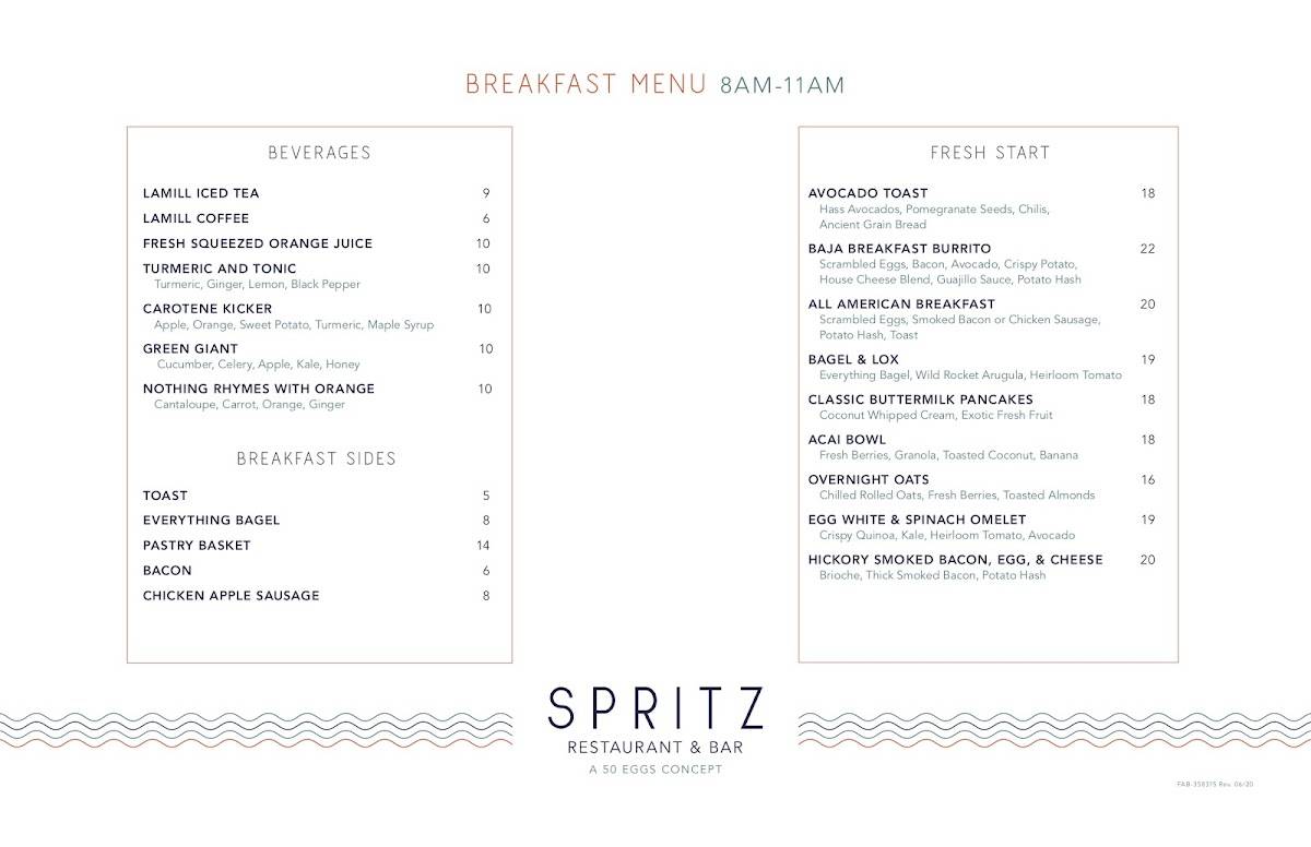 Carta de Spritz Restaurant & Bar, Las Vegas