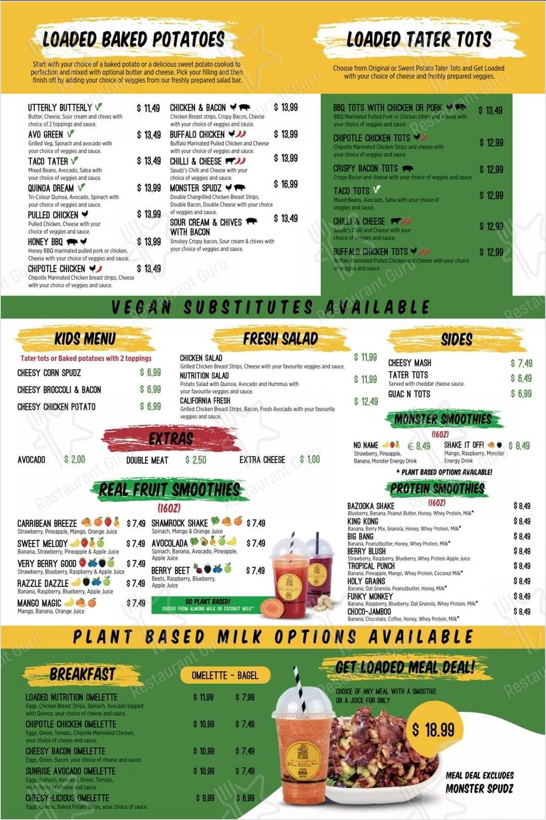 Menu at Spudz-Get Loaded fast food, Fort Belvoir