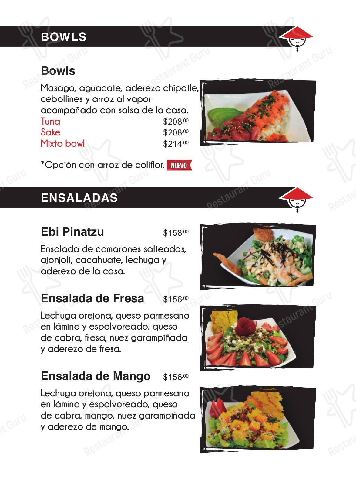 Menu at Sr. Kimono restaurant, Saltillo