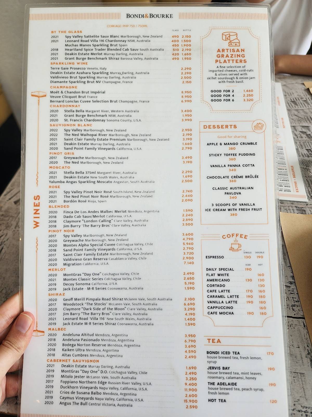 Menu at Bondi & Bourke steakhouse, Makati, Cattleya Condominium