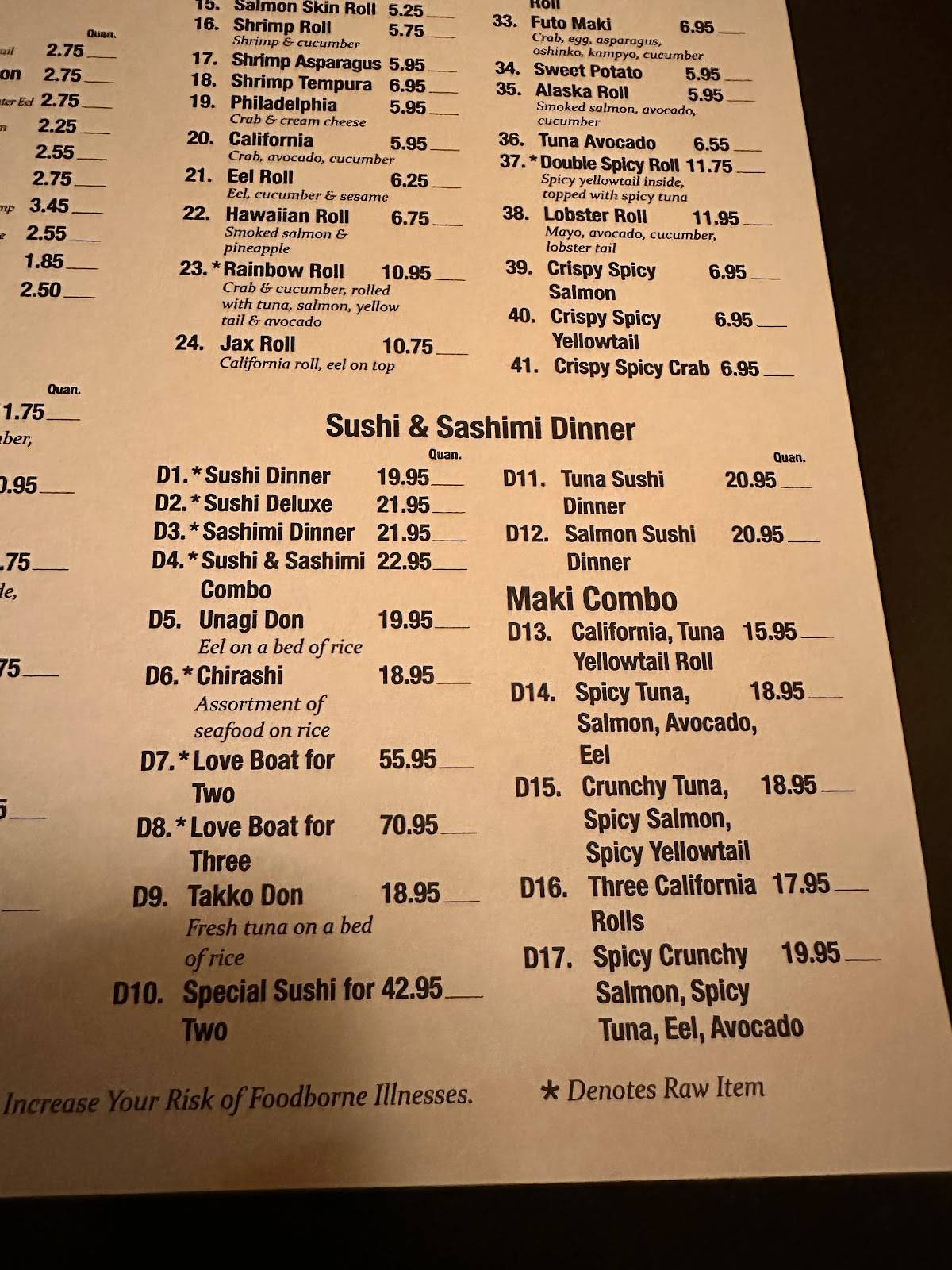 Menu at Sake Japanese Steak House & Sushi Bar., Dayton, Miller Ln