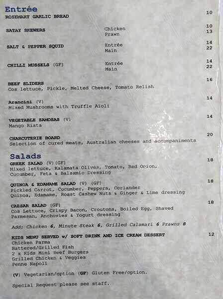 Menu at Steam Packet Hotel restaurant, Williamstown