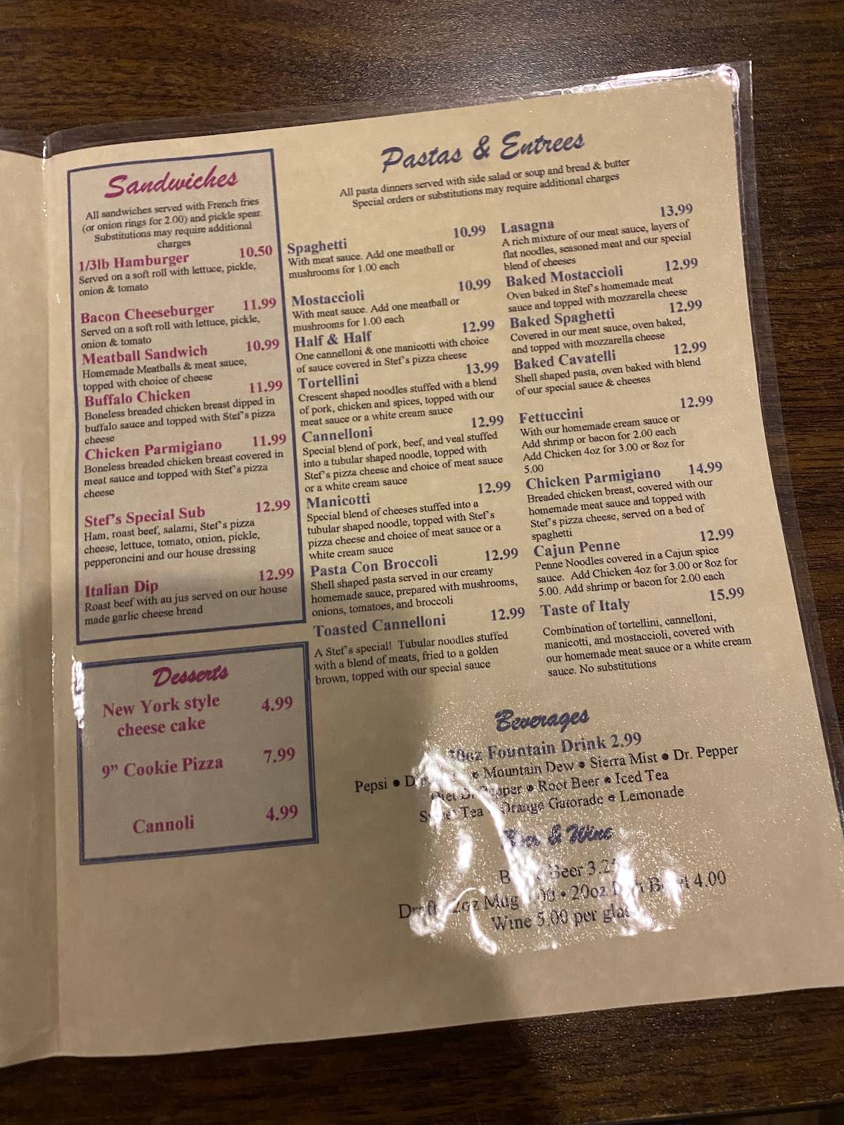 Menu at Stef’s Pizza Lake St. Louis restaurant, Lake Saint Louis, 111 ...