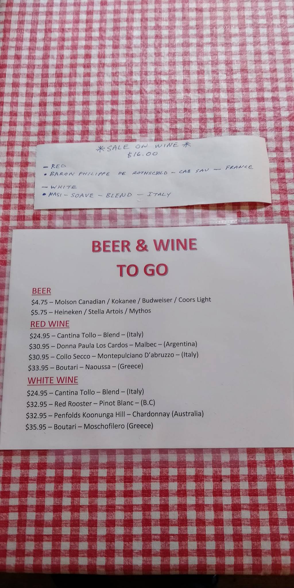 Menu at Stepho's Souvlaki Greek Taverna restaurant, Vancouver, Davie St