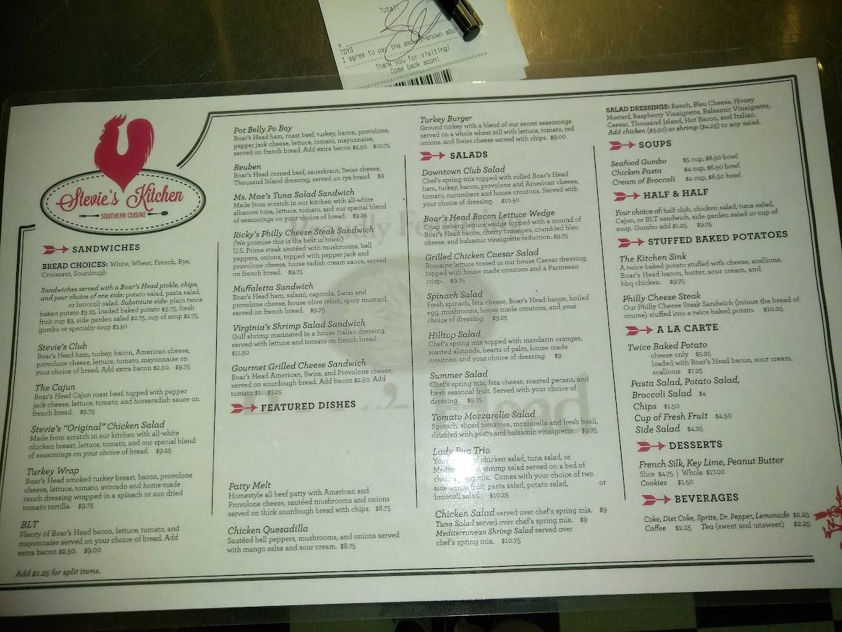 Menu at Stevie's Kitchen restaurant, Mobile