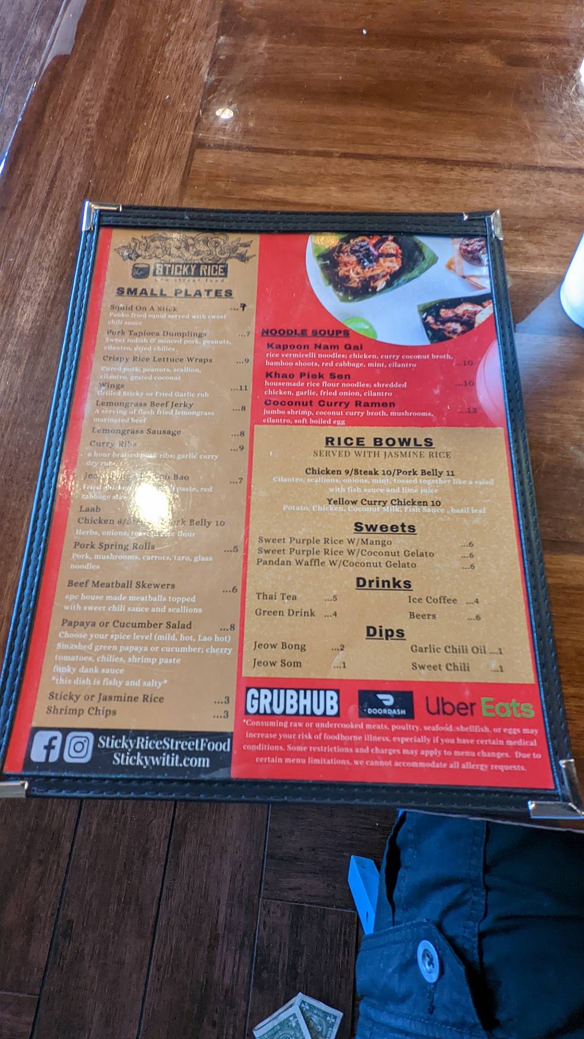 Menu at Sticky Rice restaurant, Orlando