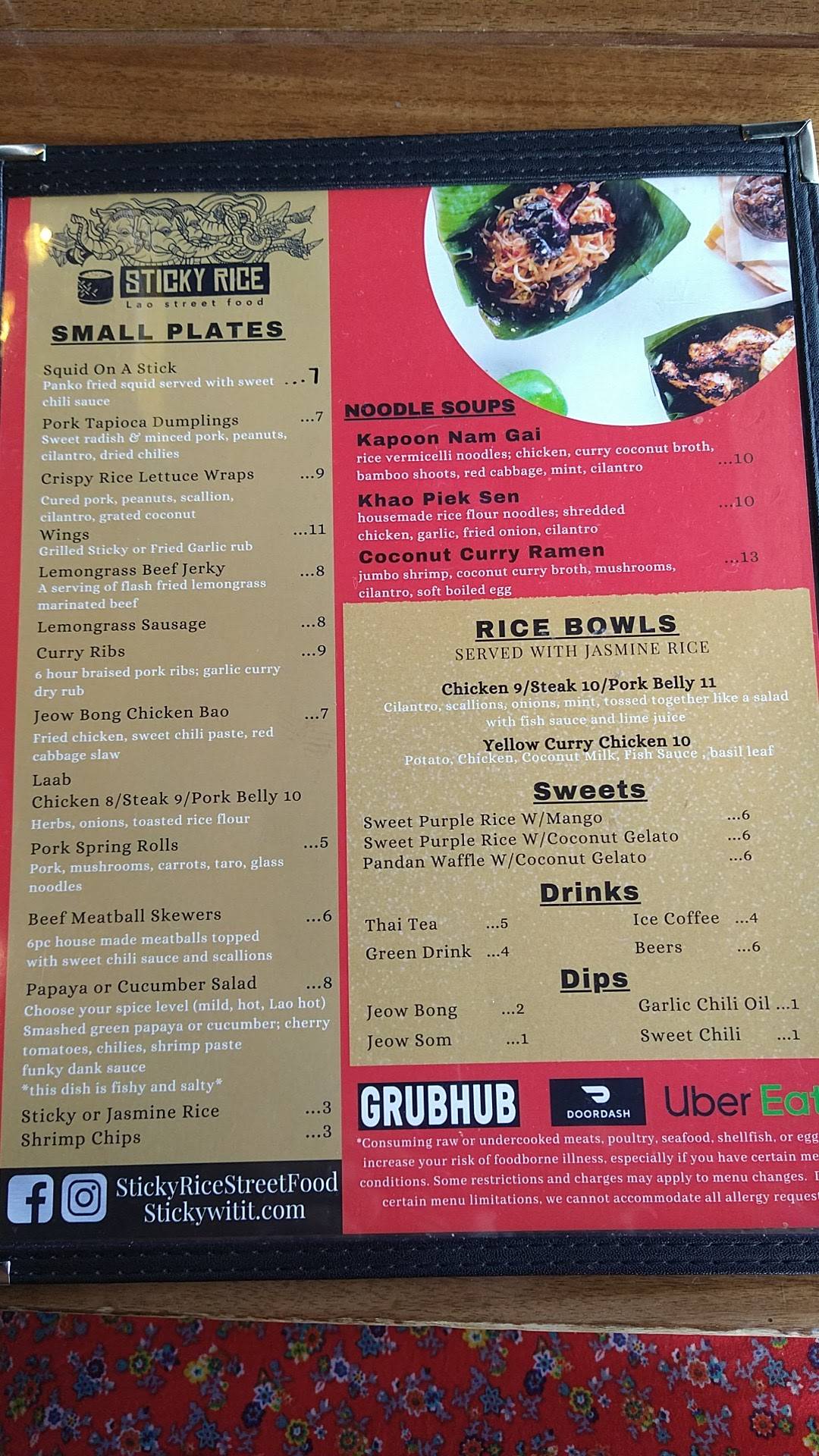 Menu at Sticky Rice restaurant, Orlando