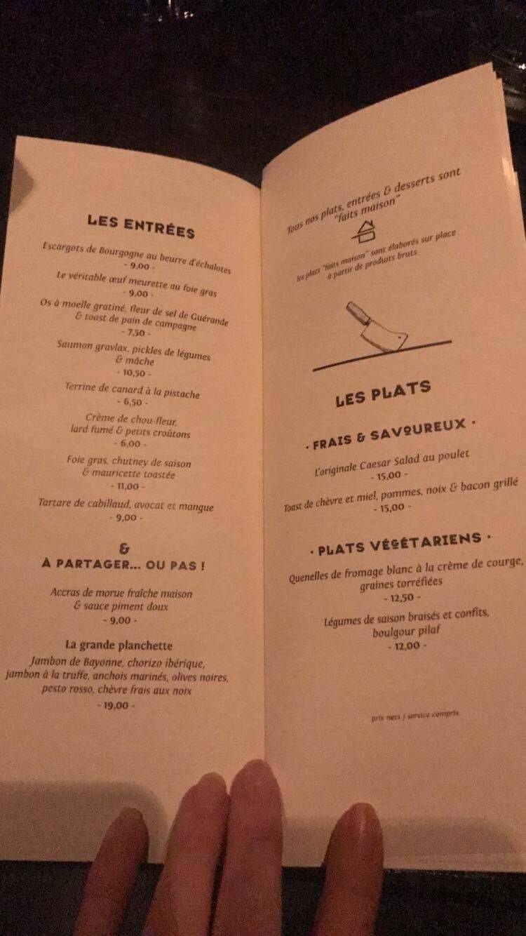 Menu au La Hache restaurant, Strasbourg
