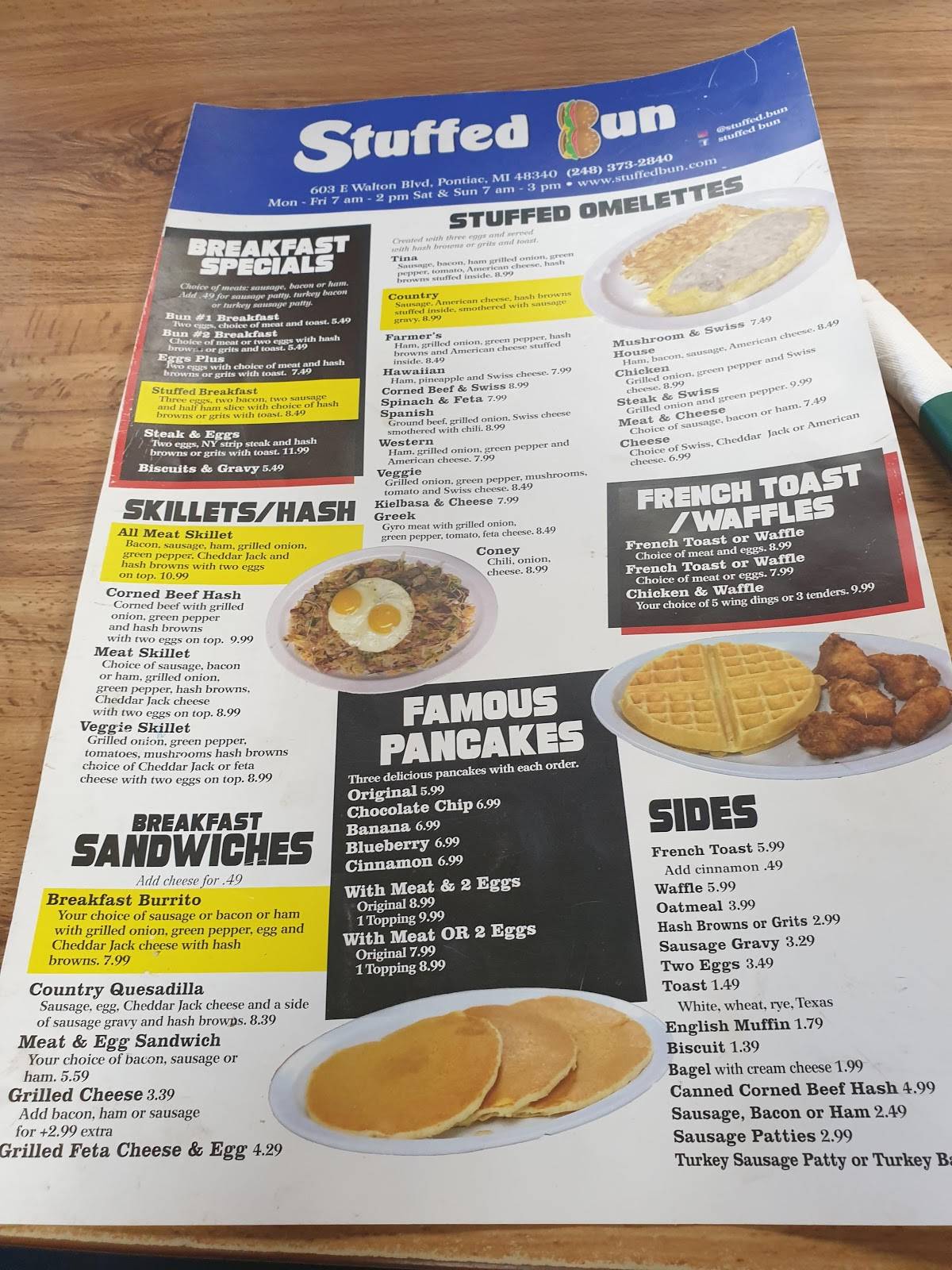 Menu at Stuffed Bun restaurant, Pontiac