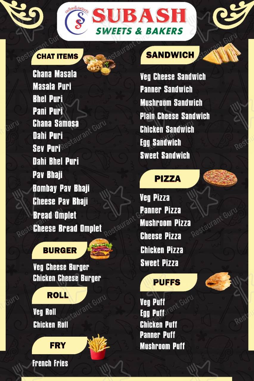 Menu at Subash Sweets & Bakers (B5), Surandai