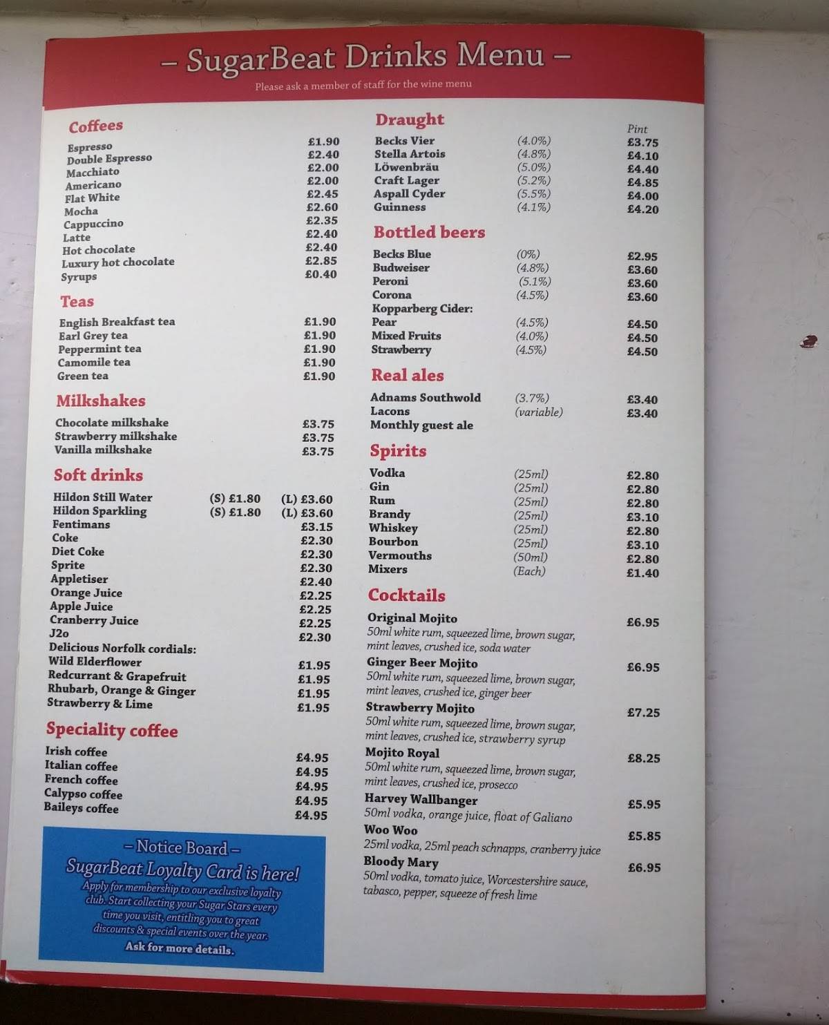 Menu at SugarBeat Eating House restaurant, Norwich