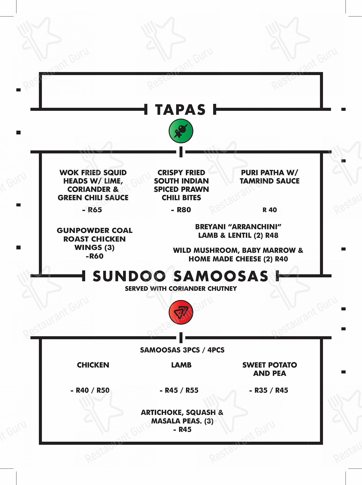 Menu at Sundoo Sea Point restaurant, Cape Town, 77 Regent Rd