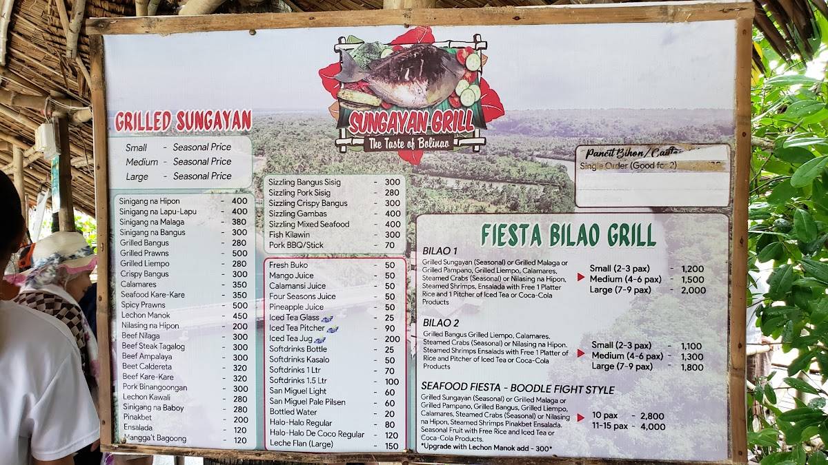 Menu at Sungayan Grill restaurant, Bolinao, 9V34+Q2W