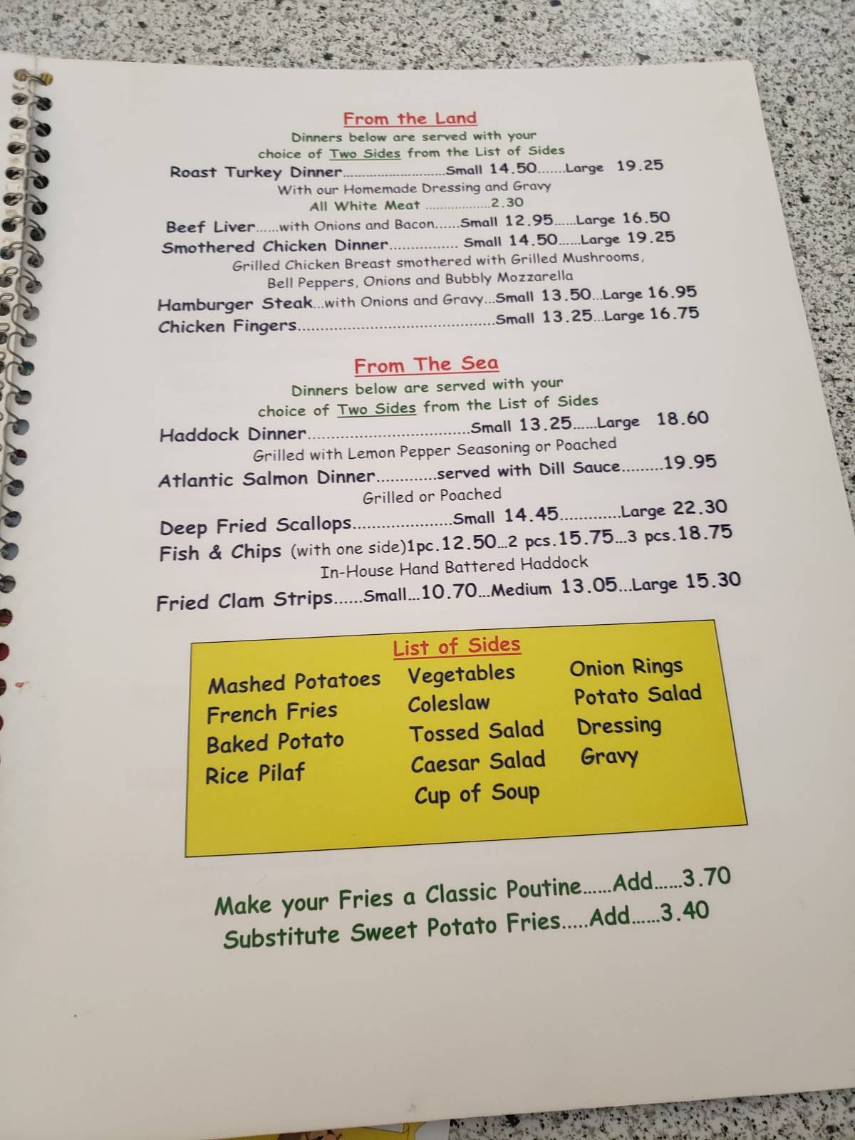 Menu at JJ's Diner restaurant, Sussex