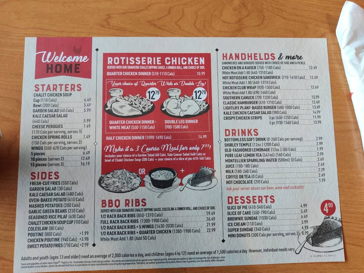 Menu at Swiss Chalet restaurant, Peterborough, 933 Lansdowne St W