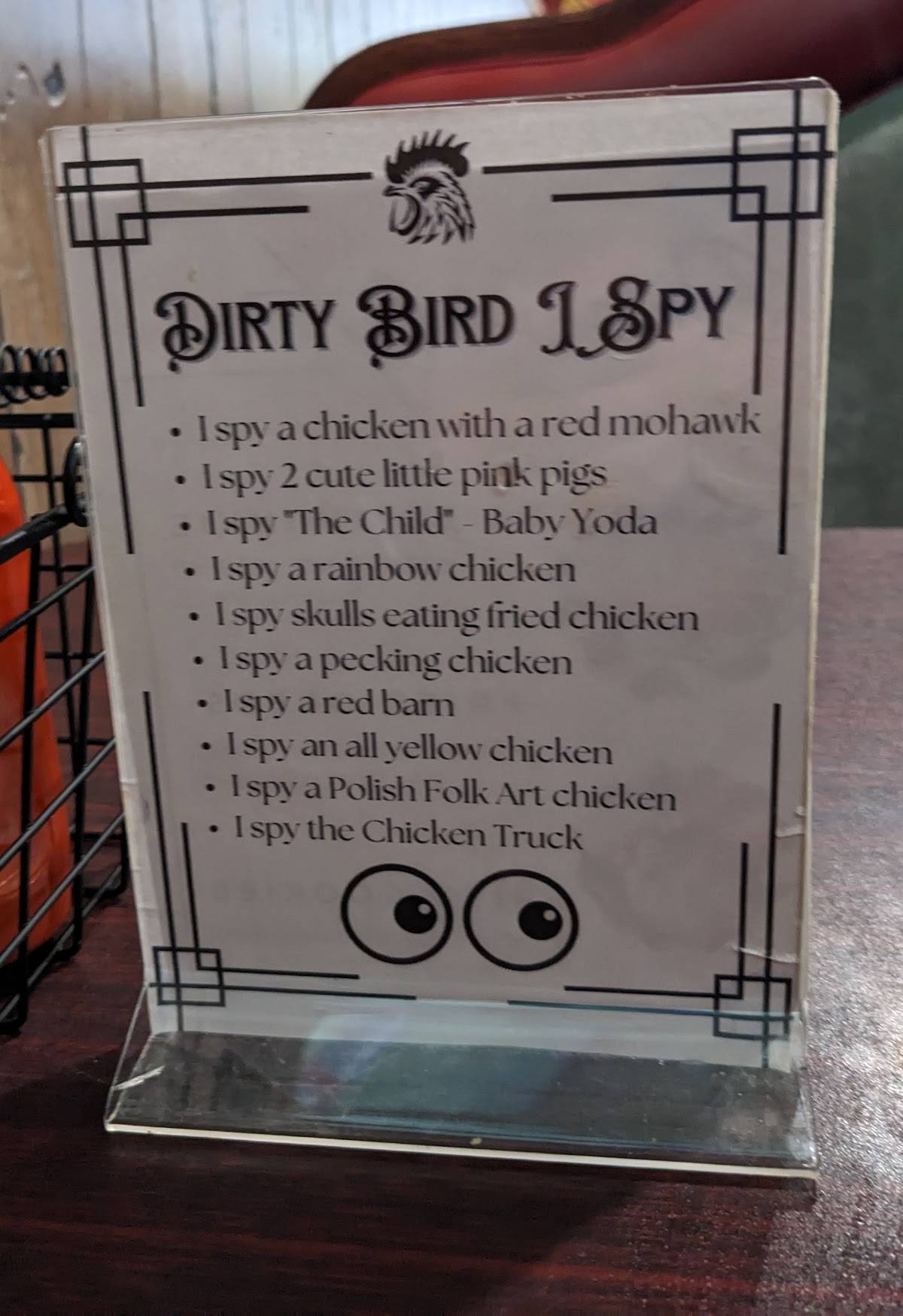 Menu at The Dirty Bird restaurant, Sycamore