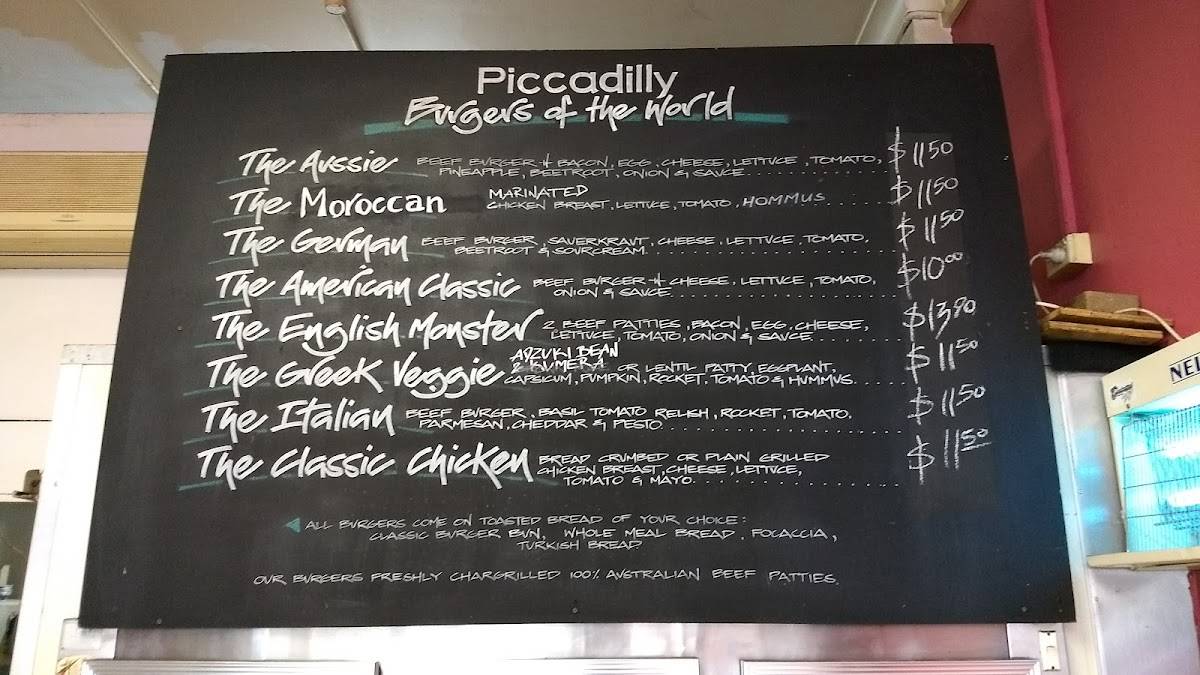 Menu at Piccadilly Cafe, Paddington