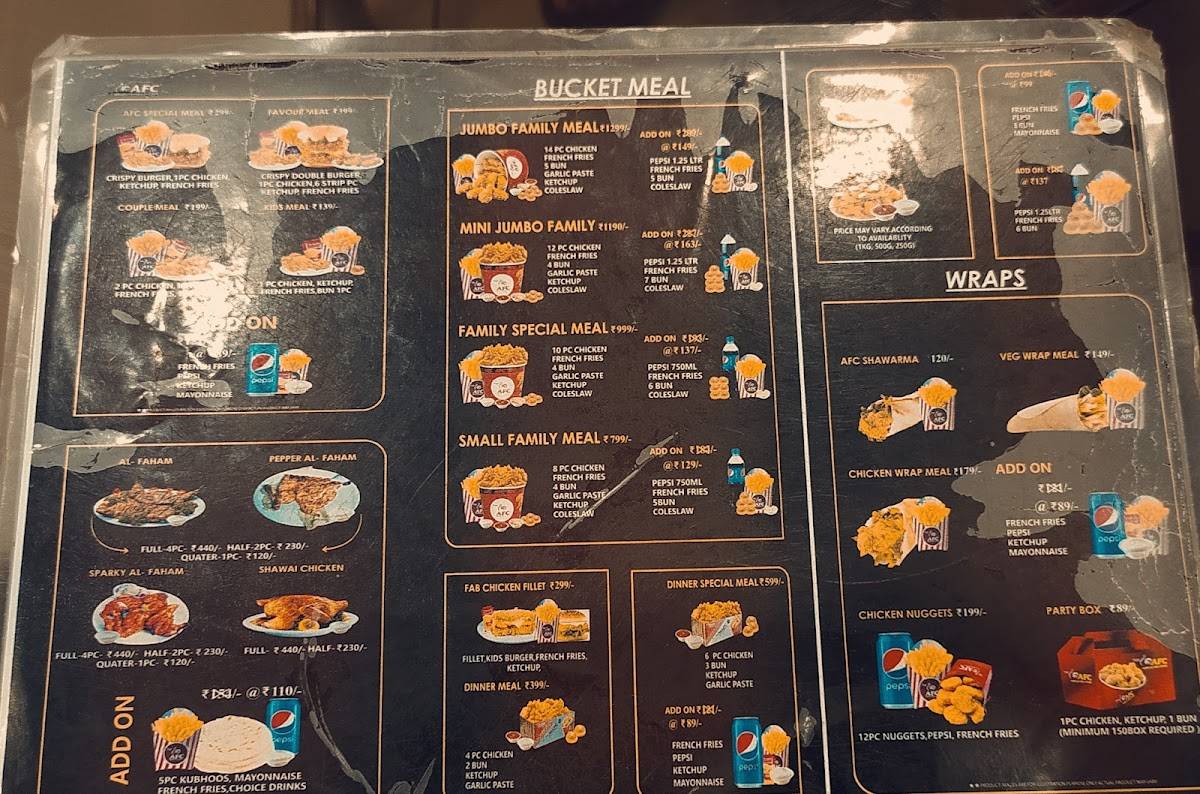 Menu at THE AFC (AMERICAN FRIED CHICKEN RESTAURANT) MUKKAM, Mukkam