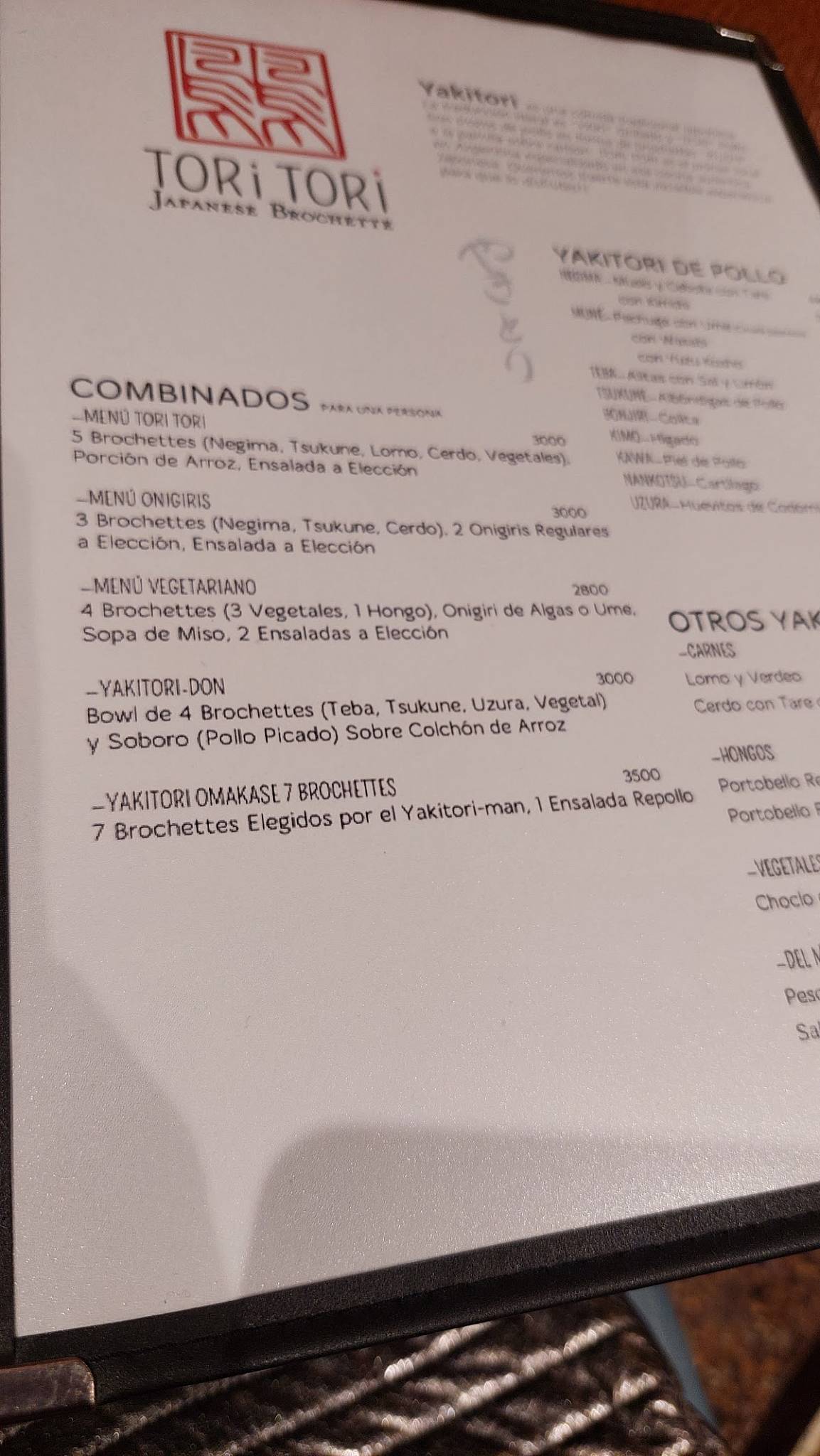 Carta del restaurante Tori Tori Japanese, Buenos Aires