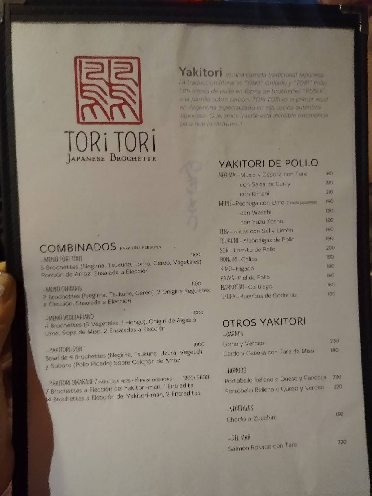 Carta del restaurante Tori Tori Japanese, Buenos Aires