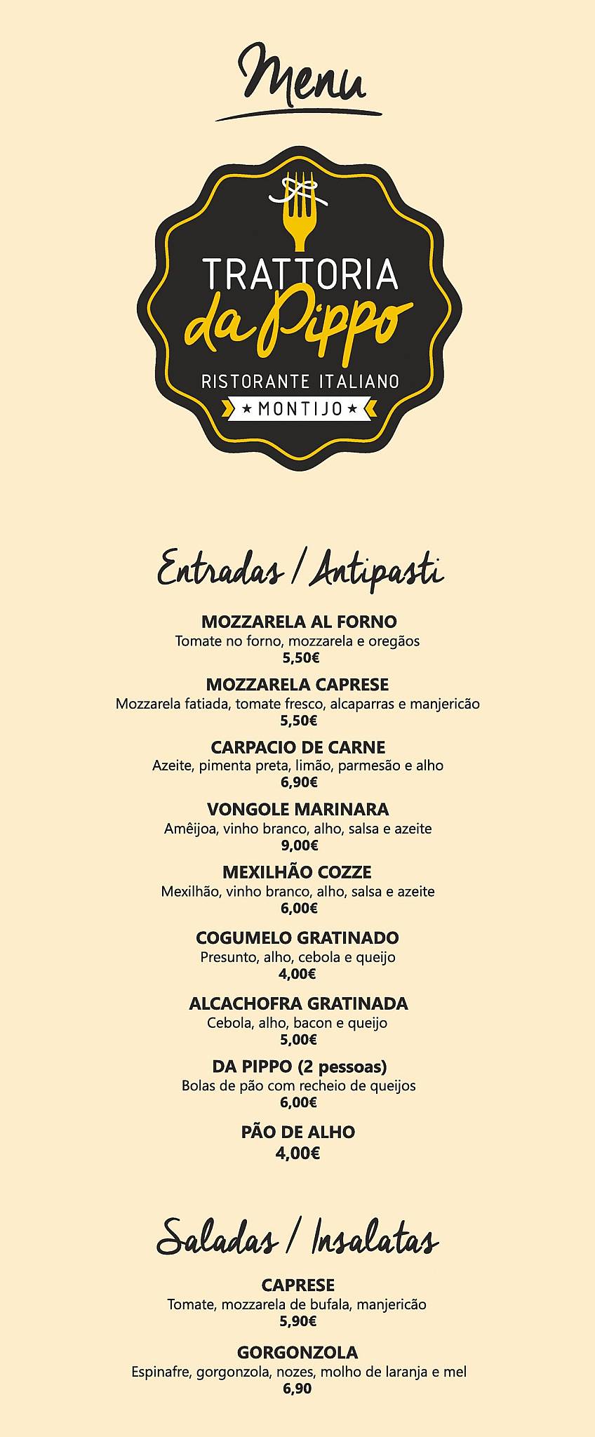 Menu at TRATTORIA da Pippo pizzeria, Montijo