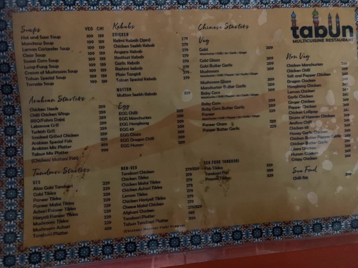 Menu at Tabun Multicuisine Restaurant, Chittoor
