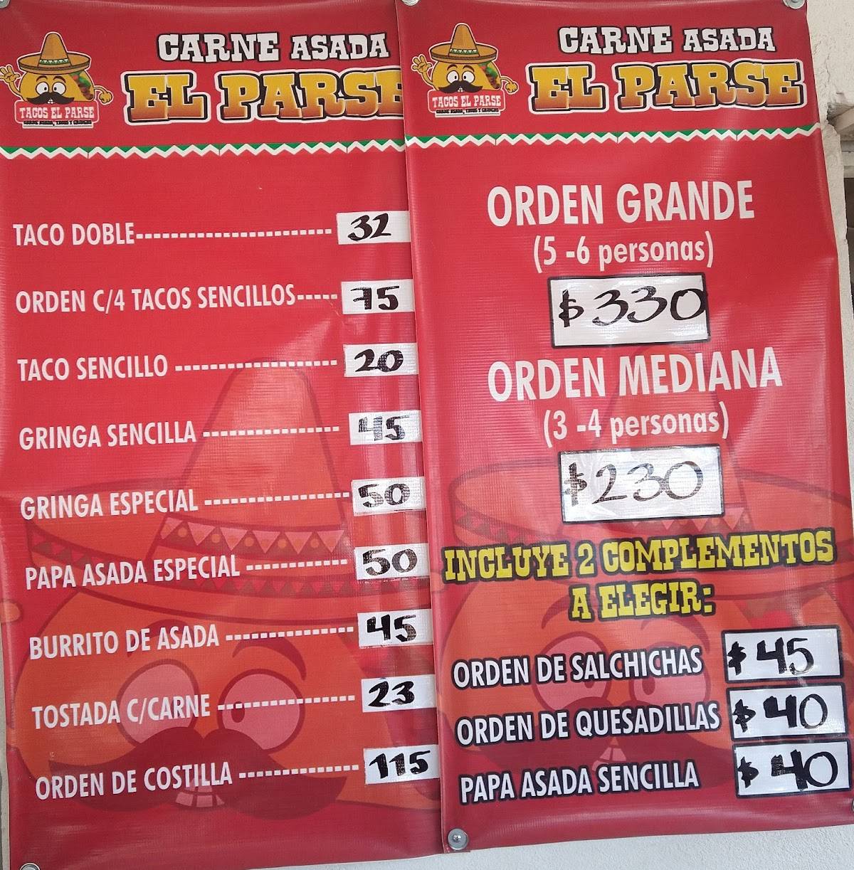 Menu at Tacos de carne asada El Parse 2 restaurant, Gómez Palacio