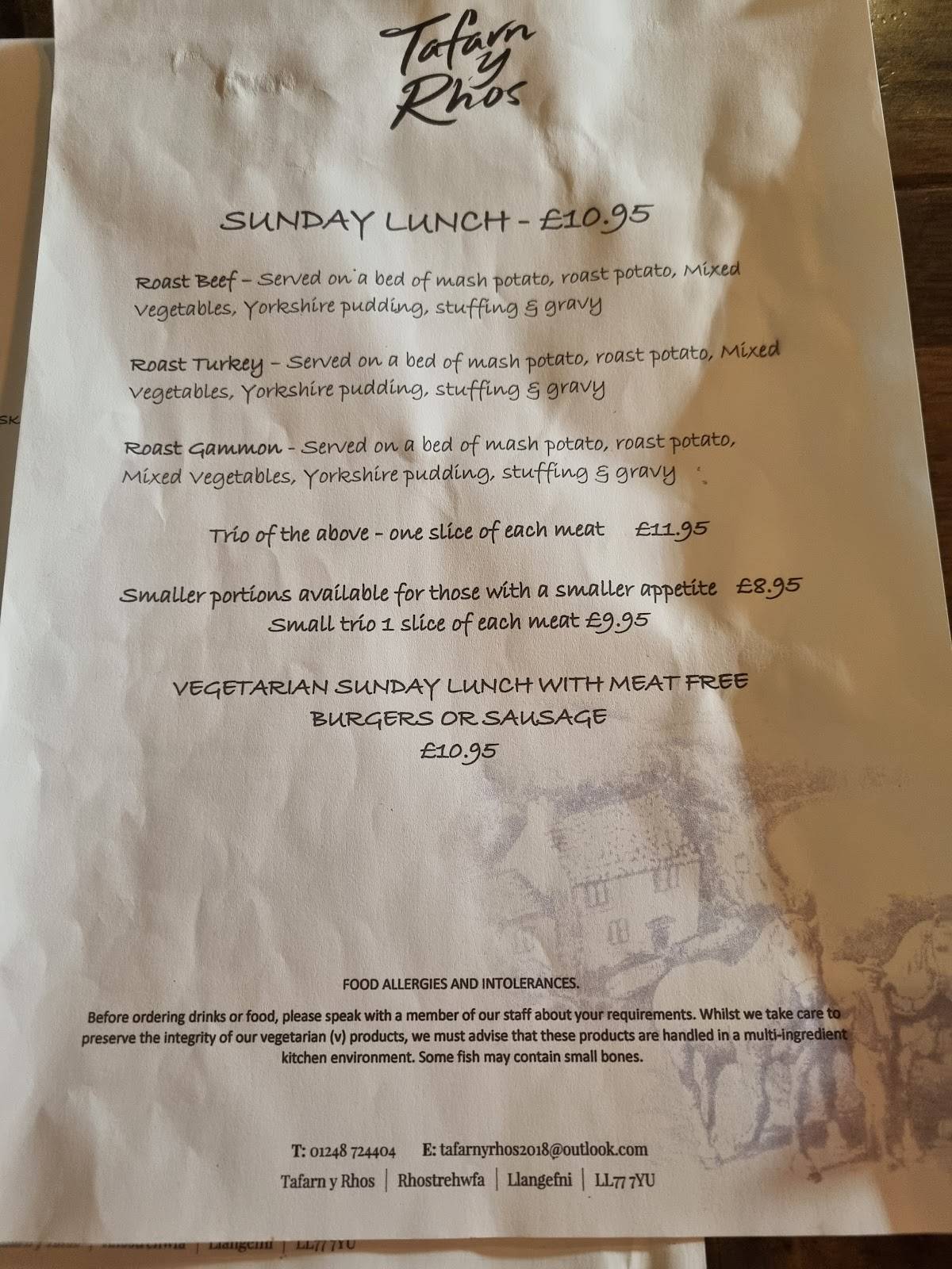 Menu at Tafarn Y Rhos pub & bar, Llangefni