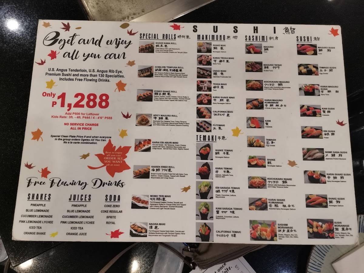 Menu at Ogetsu Hime restaurant, Taguig, Sm Aura Premier