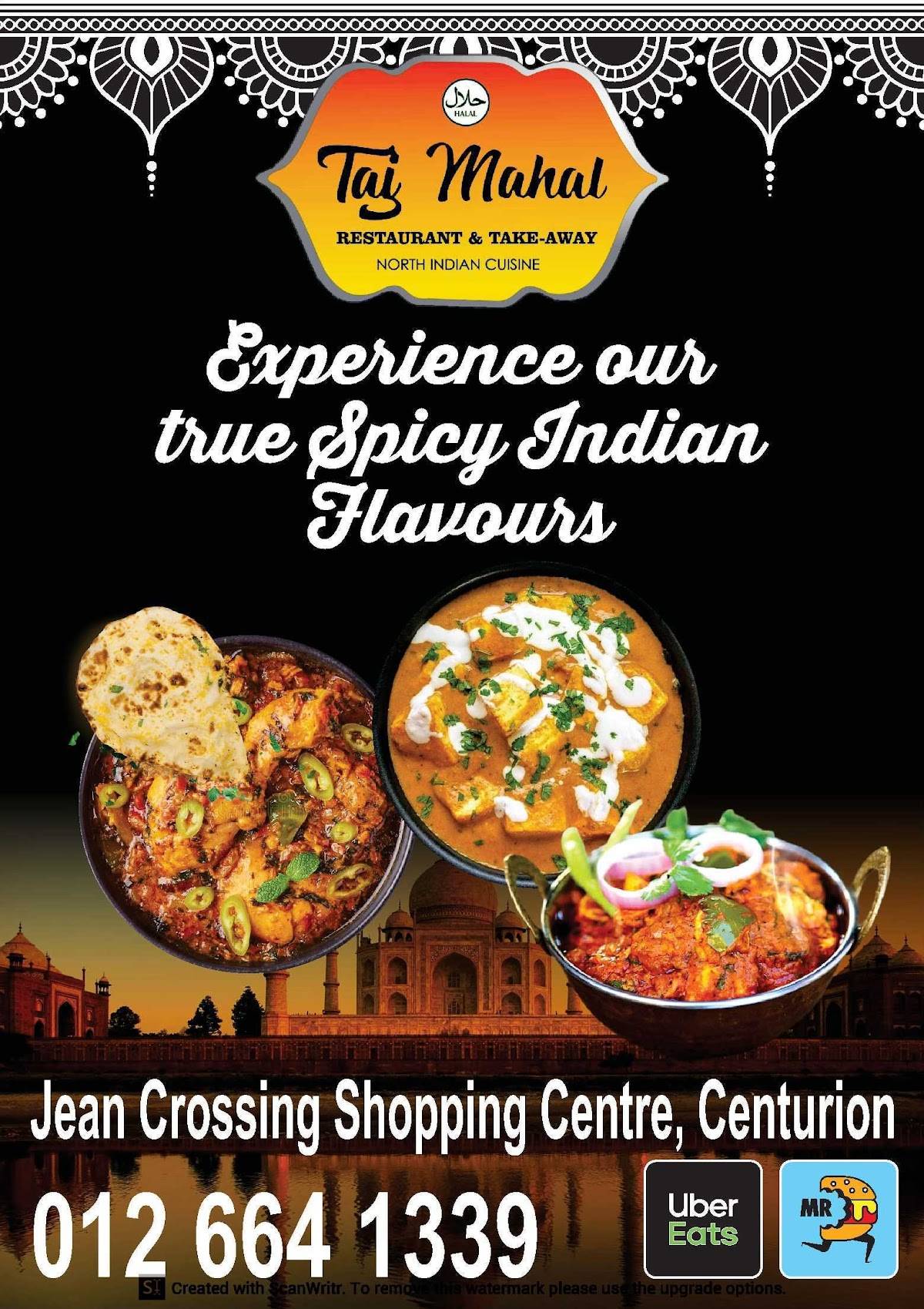 Menu at Taj Mahal restaurant, Centurion, 225 Jean Ave