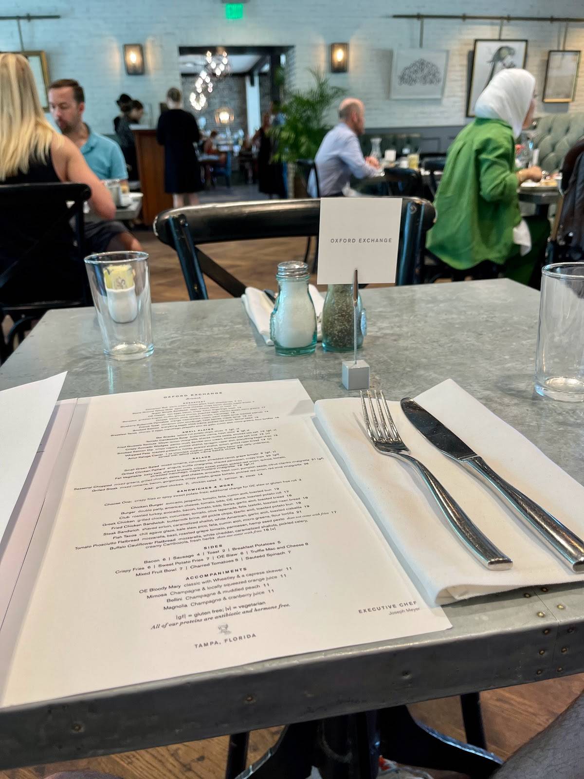 Menu at Oxford Exchange restaurant, Tampa