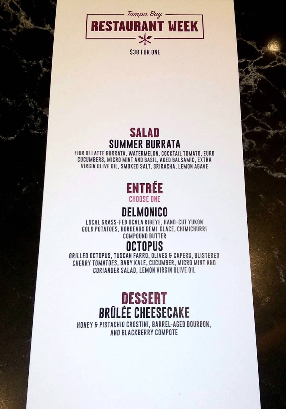 Menu at TASTE Downtown Tampa pub & bar, Tampa